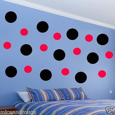 Polka Dots Wall Decals Peel & Stick Art Circles Black and Red Multi ...