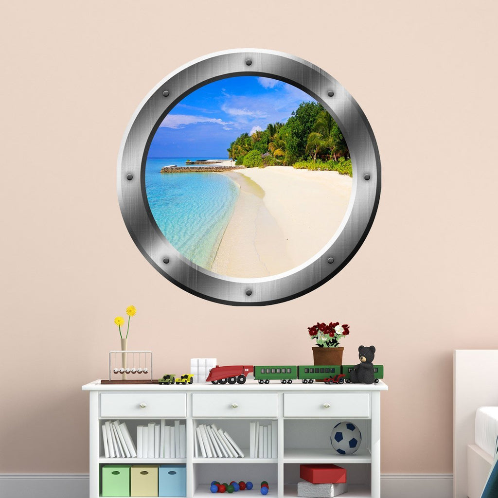Tropical Beach Porthole Window Peel and Stick Wall Decals