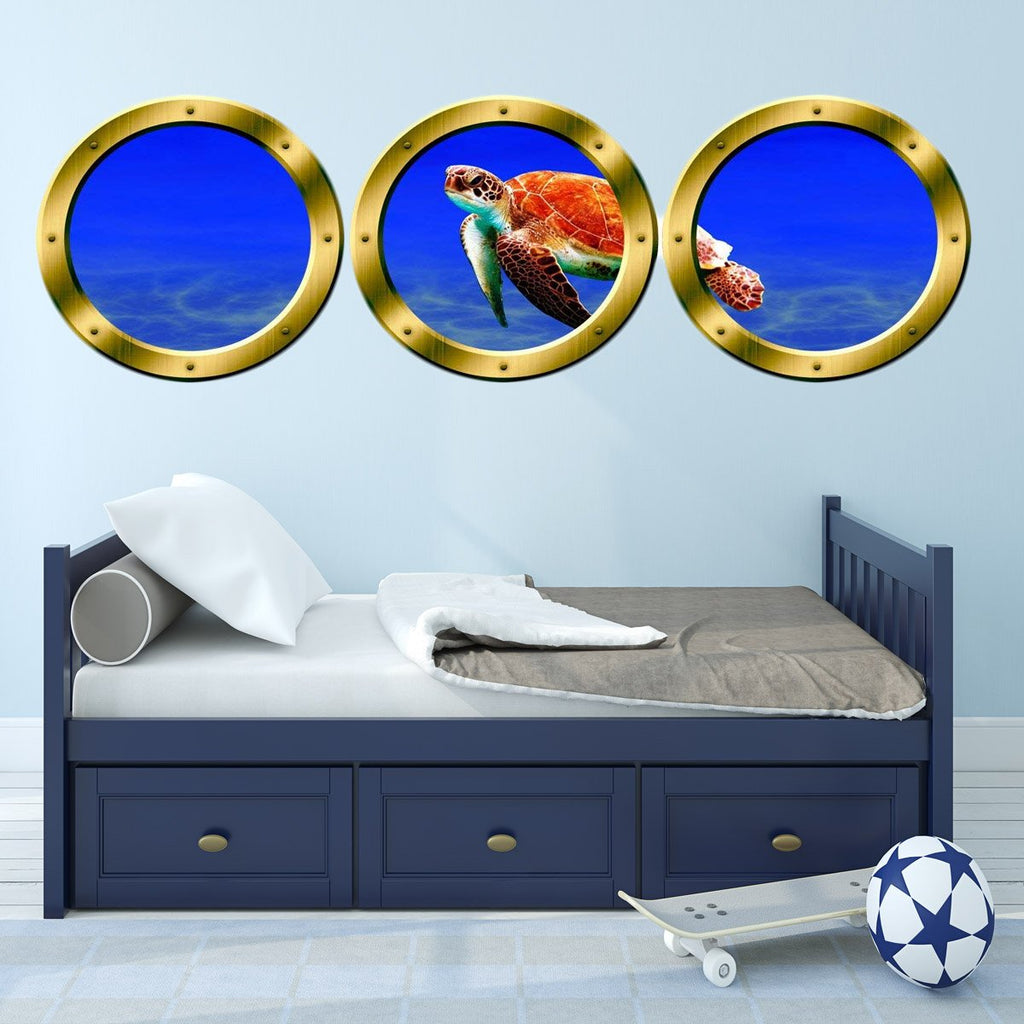 Ocean Porthole - Sea Turtle Animals Wall Stickers, Submarine Window De