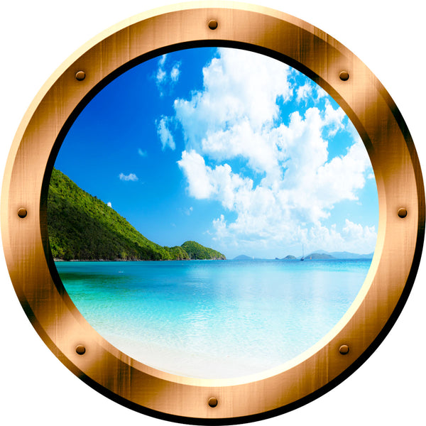 Clear Blue Beach Porthole Window Peel and Stick Wall Art Decal Sticker ...