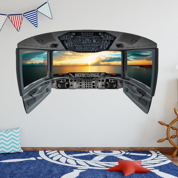 Cockpit Wall Decal | 3D Airplane Window Sticker | Ocean View Wall Mura