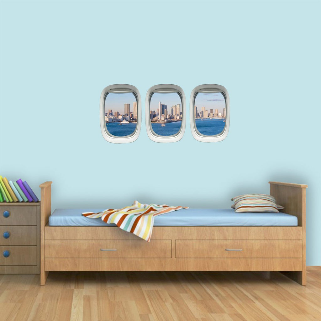 Pack of 3 Airplane Window Tokyo Scene Vinyl Wall Decals VWAQ - PPW20