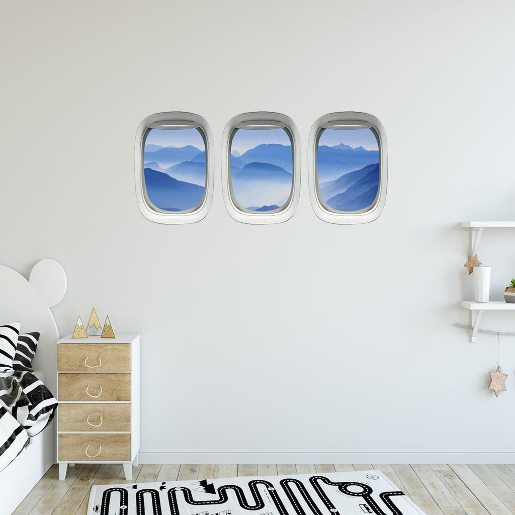 Pack of 3 Airplane Window Mountain View Peel & Stick Vinyl Wall Decals ...
