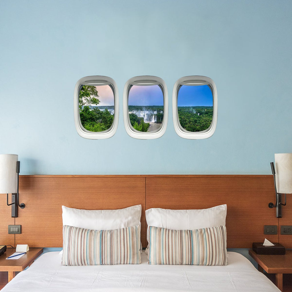 Pack of 3 Airplane Window Waterfall View Peel and Stick Vinyl Wall ...
