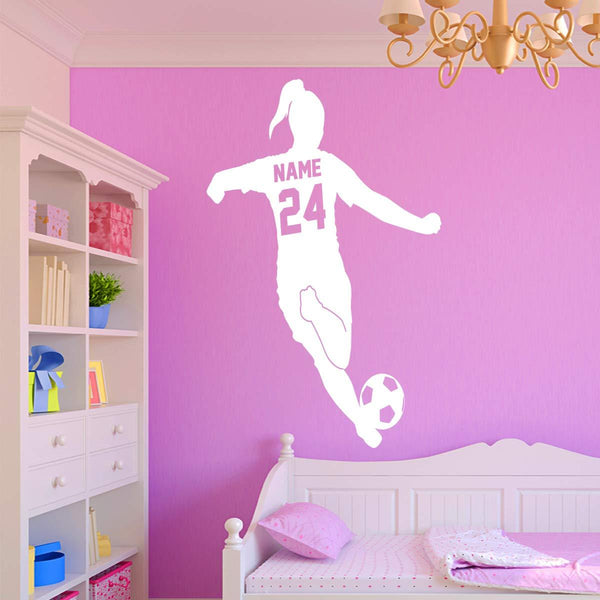 Custom Name Girls Soccer Player Wall Decal with Personalized Name and