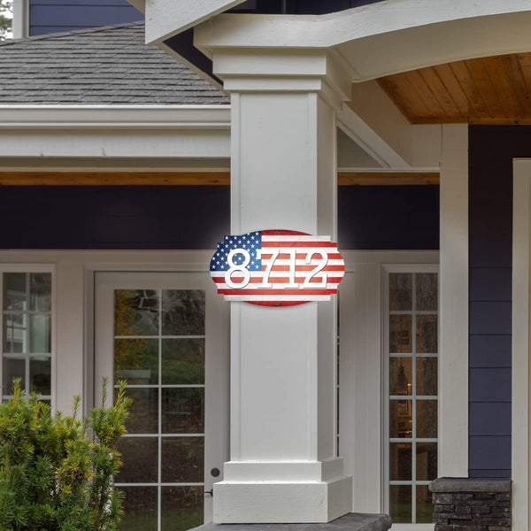 VWAQ Custom Patriotic House Number Sign American Flag Address Plaque