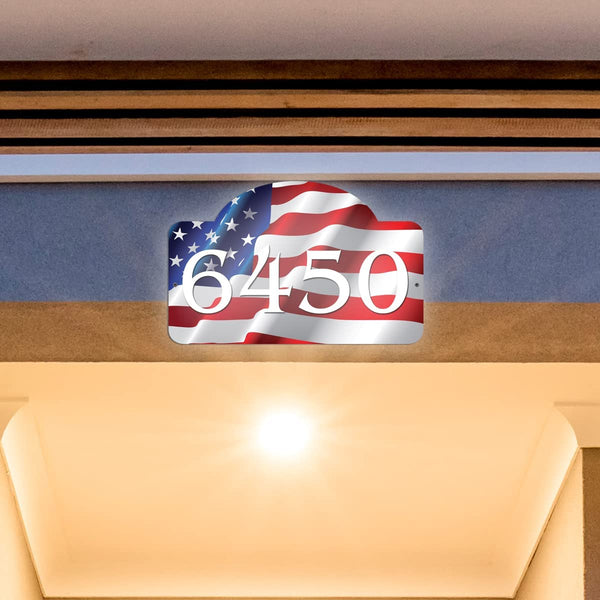 VWAQ Custom American Flag Address Number Sign House Aluminum Plaque