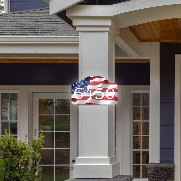 VWAQ Personalized American Flag Address Sign House Numbers Aluminum Pl