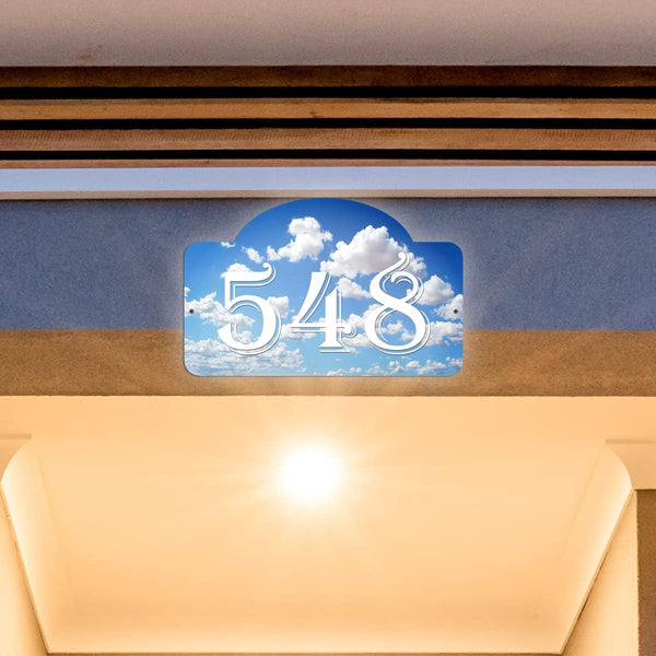 VWAQ Custom Home Address Aluminum Sign Numbers Clouds Design Plaque