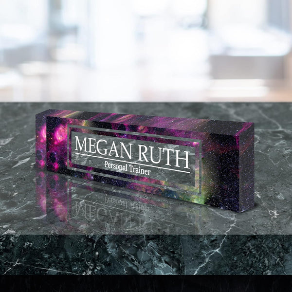 VWAQ Custom Galactic Design Name Desk Plate On Clear Acrylic Glass - P