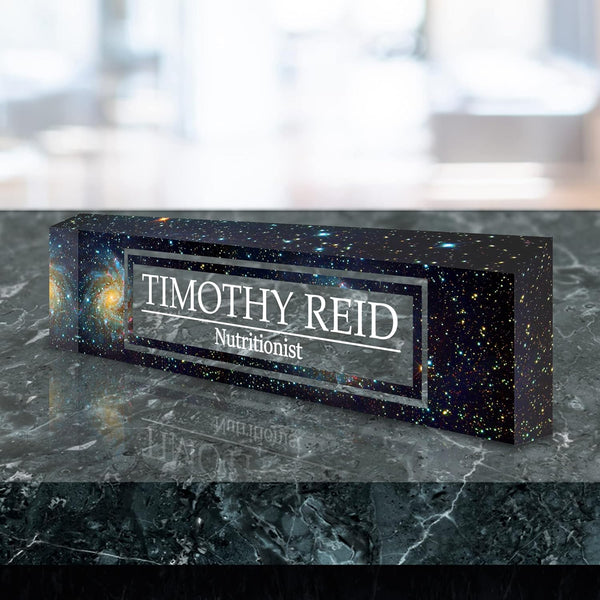 VWAQ Custom Outer Space Nameplate for Desk - Personalized Name Clear A