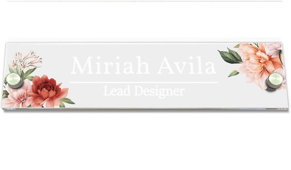 VWAQ Personalized Flower Nameplate for Wall - Clear Acrylic Glass - Cu