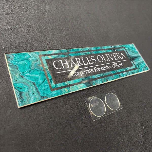 VWAQ Custom Abstract Turquoise Name Plate for Wall - Clear Acrylic Gla