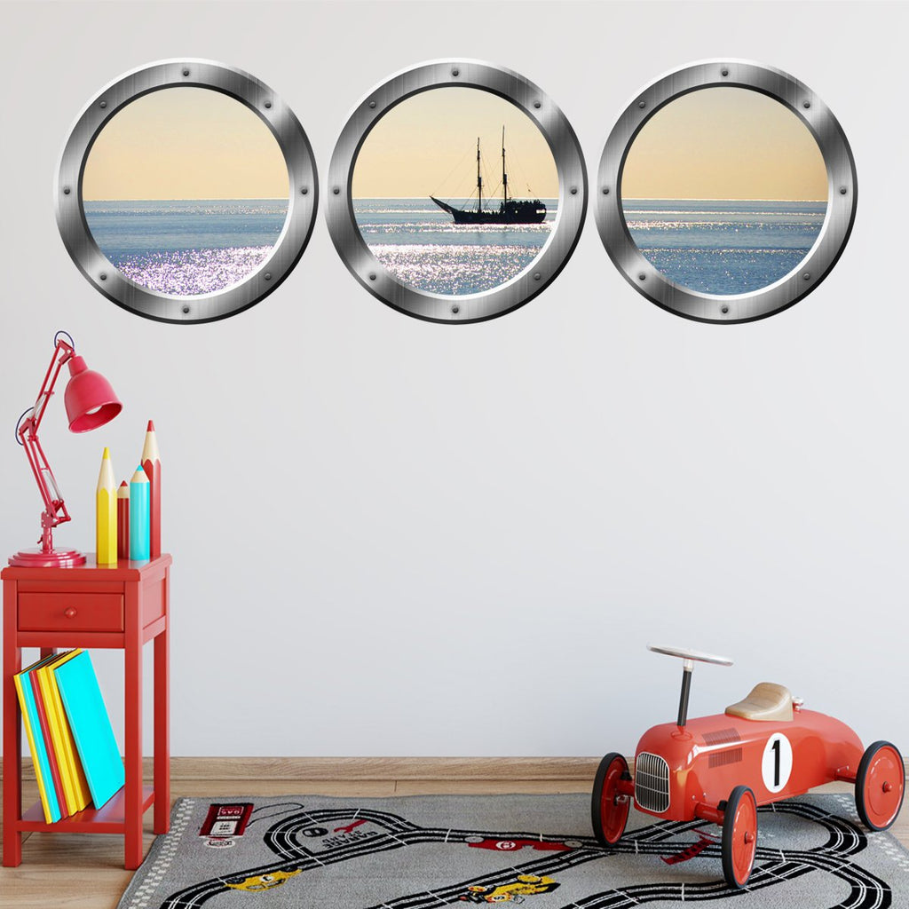 Cruise Ship Silver Window Porthole Peel & Stick Wall Decals VWAQ - SPW