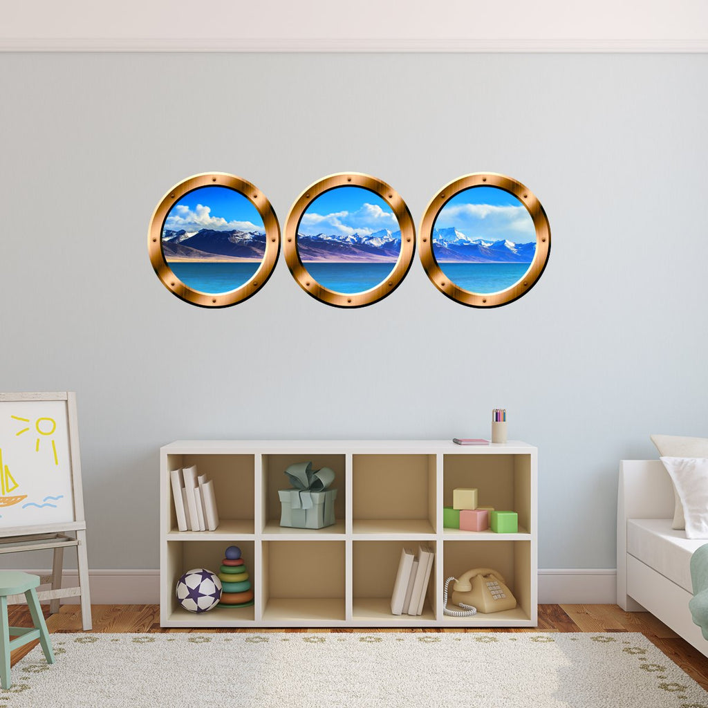 Cruise Ship Mountain View Bronze Window Porthole Wall Decals VWAQ - BP
