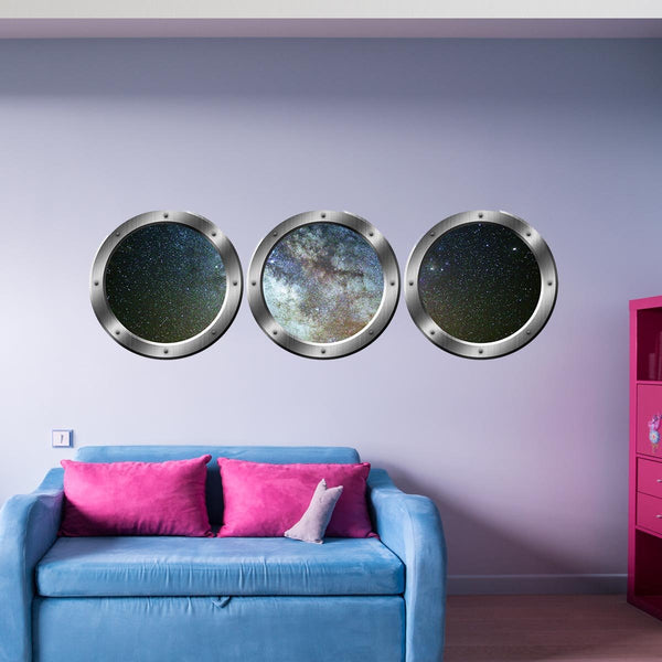 Galaxy Porthole, 3D Space Window Wall Stickers, Space Ship Window View