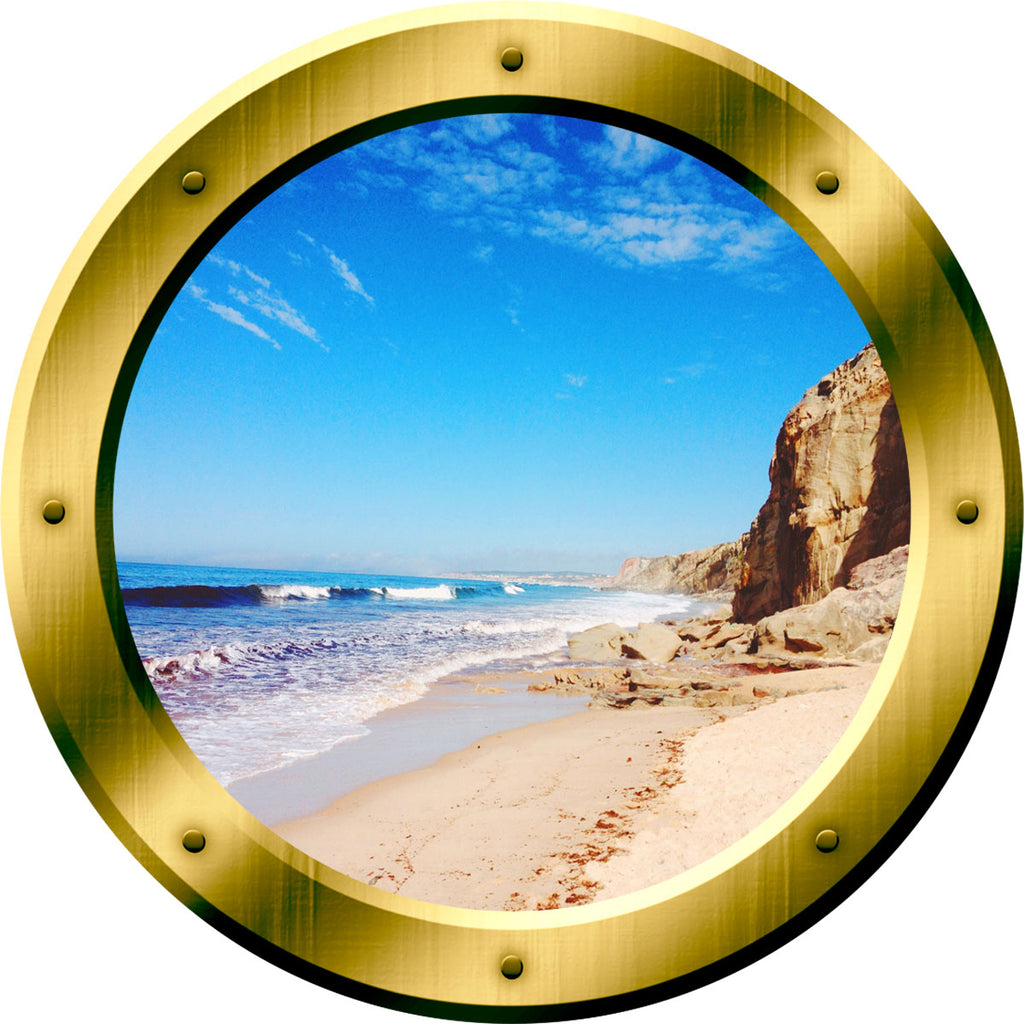 Ocean Beach Gold Porthole Window View Peel and Stick Wall Decal Sticker ...