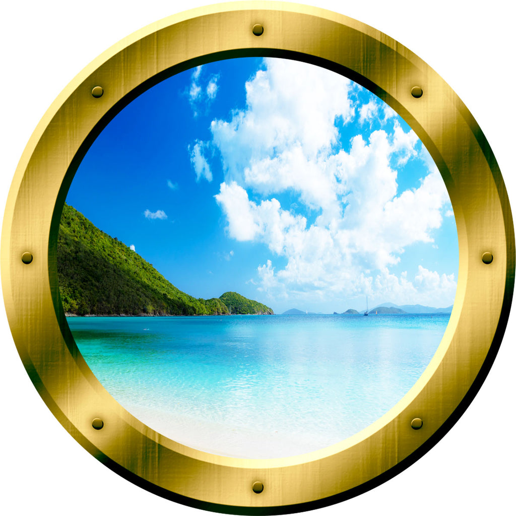Clear Blue Beach Porthole Window Peel and Stick Wall Art Decal Sticker ...
