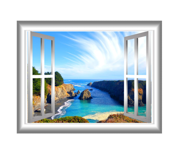 Scenic Ocean View Peel and Stick Window Frame Vinyl Wall Decal VWAQ