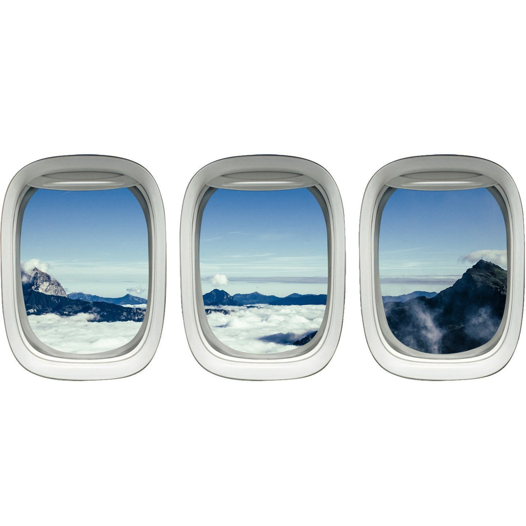 Pack of 3 Airplane Window Mountain View Vinyl Wall Decals VWAQ - PPW15