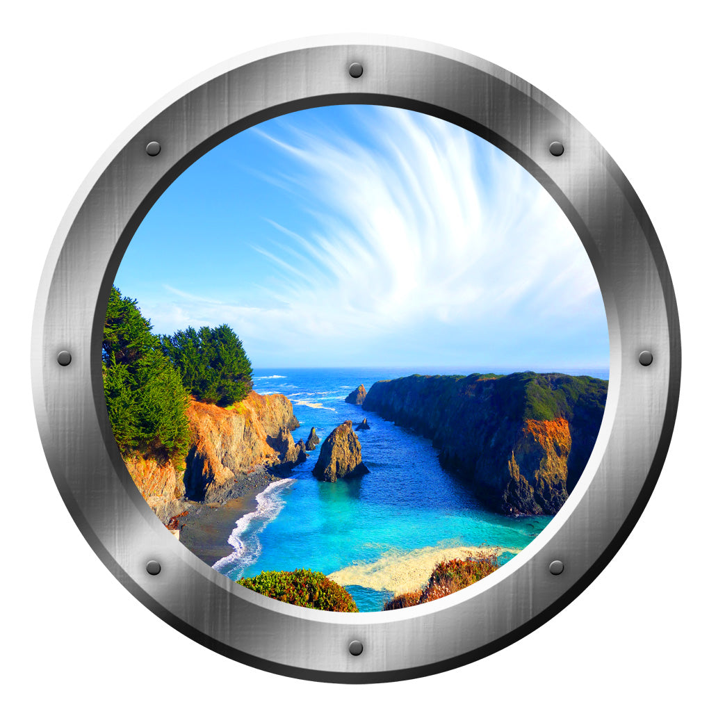Tropical Ocean Cove Rocky Scene Window Porthole Wall Mural Decal Wall ...