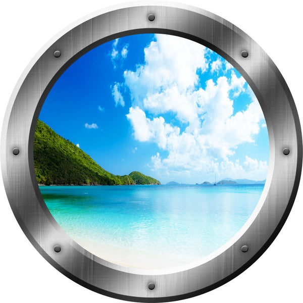 Clear Blue Beach Porthole Window Peel and Stick Wall Art Decal Sticker ...